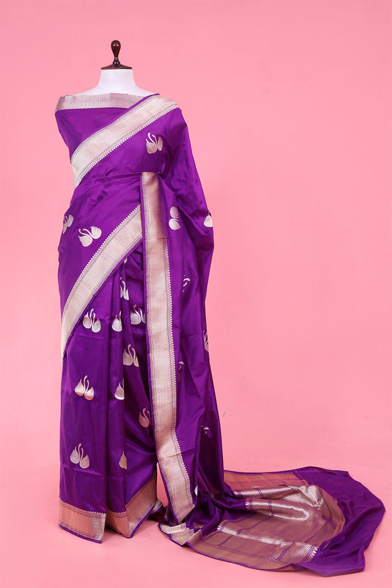 Purple Bollywood Banarasi Saree with Meenakari Hansa Motifs For Bride ...