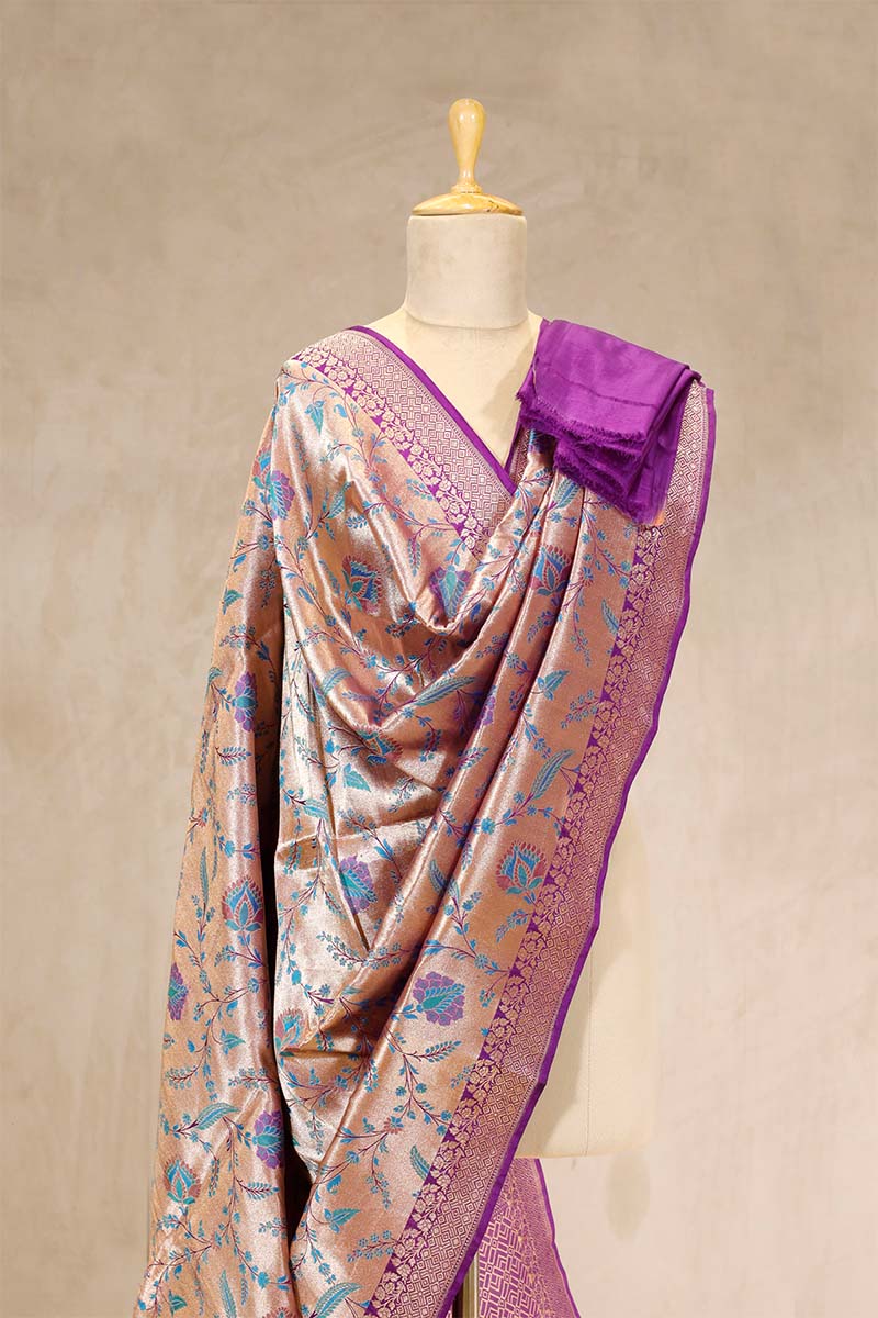 Violet Paithani Banarasi Dupatta with Gold Zari Floral Jaal – Chinaya ...