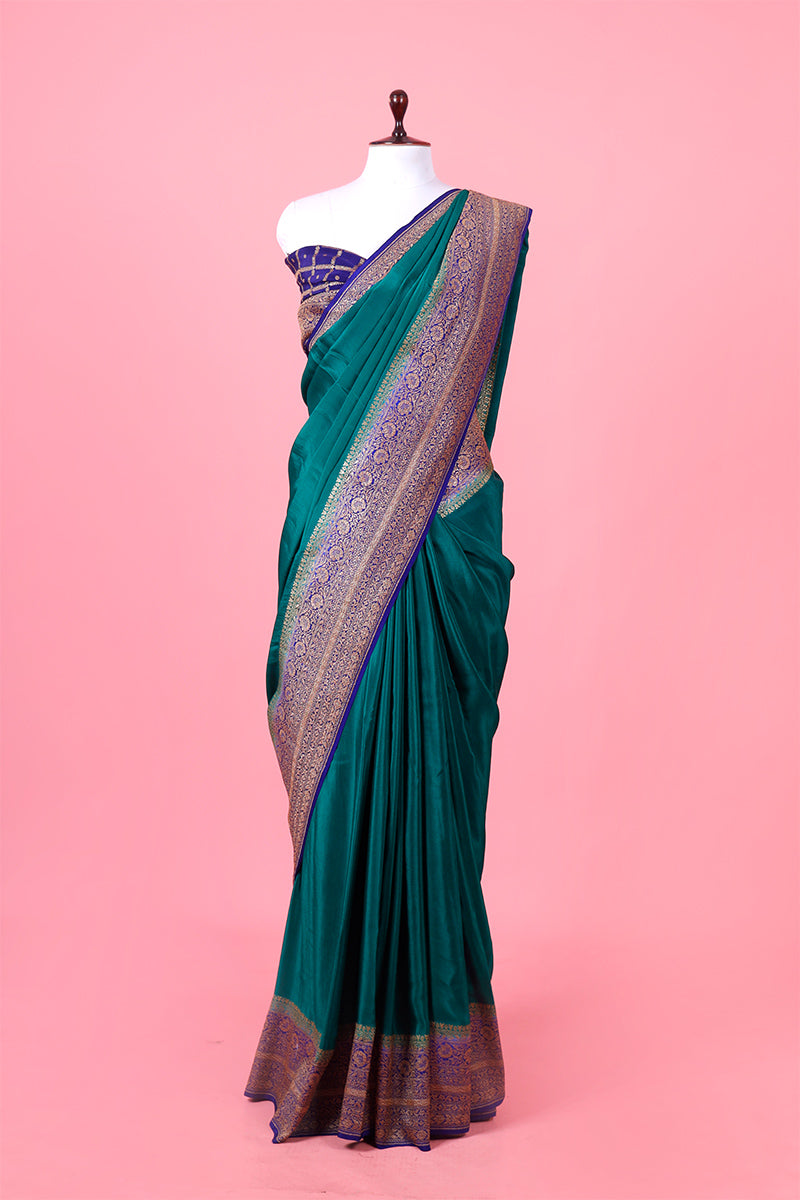 Peacock Blue Handloom Crepe Saree For Festivals – Chinaya Banaras