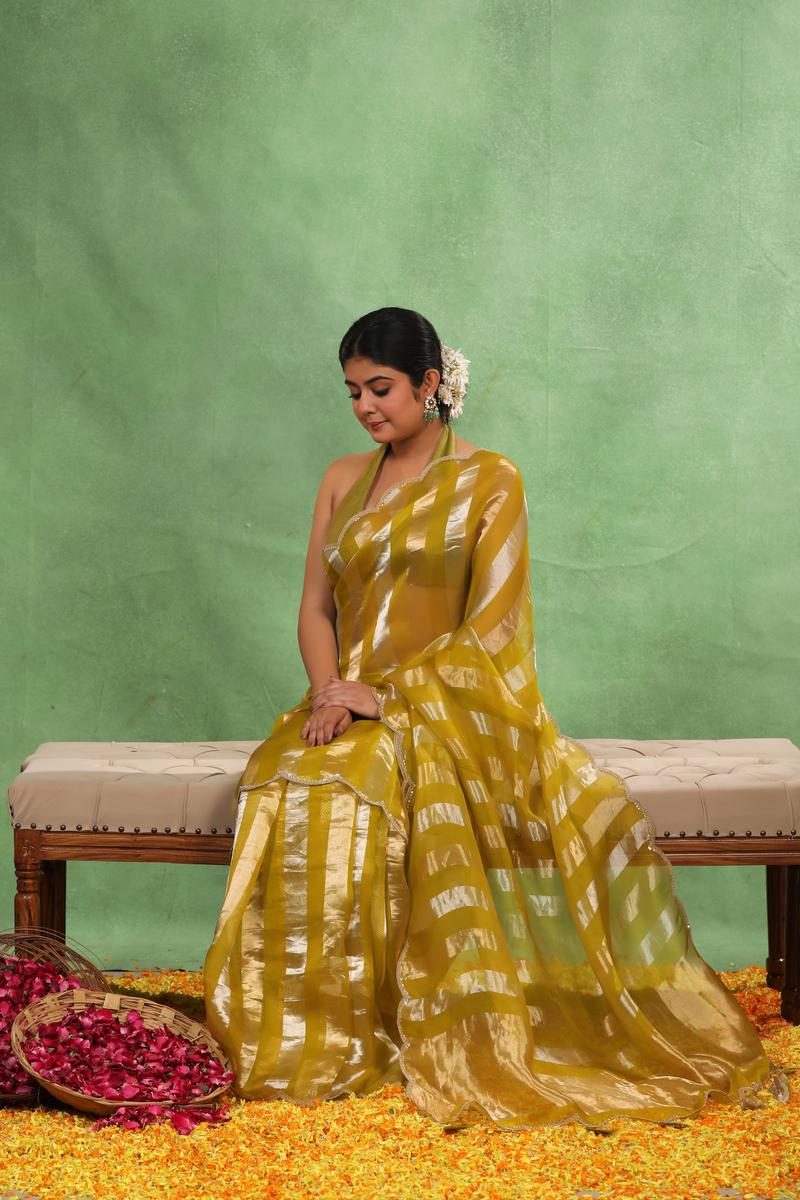 Light Green Tissue Silk Party Wear Saree With Sequins Work – Chinaya ...