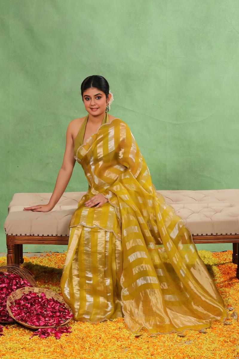 Light Green Tissue Silk Party Wear Saree With Sequins Work – Chinaya ...