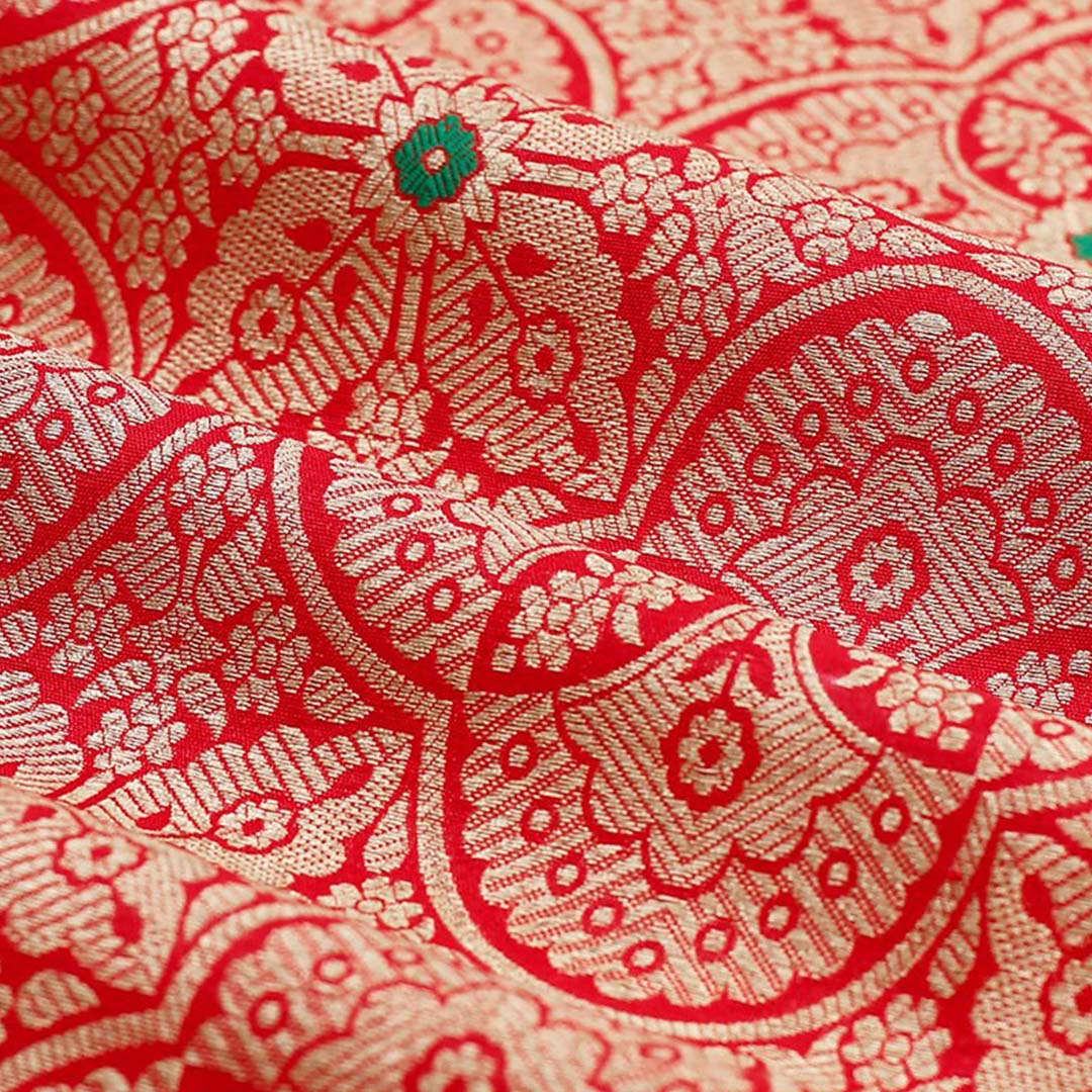 Ruby Red Handwoven Banarasi Silk Fabric – Chinaya Banaras